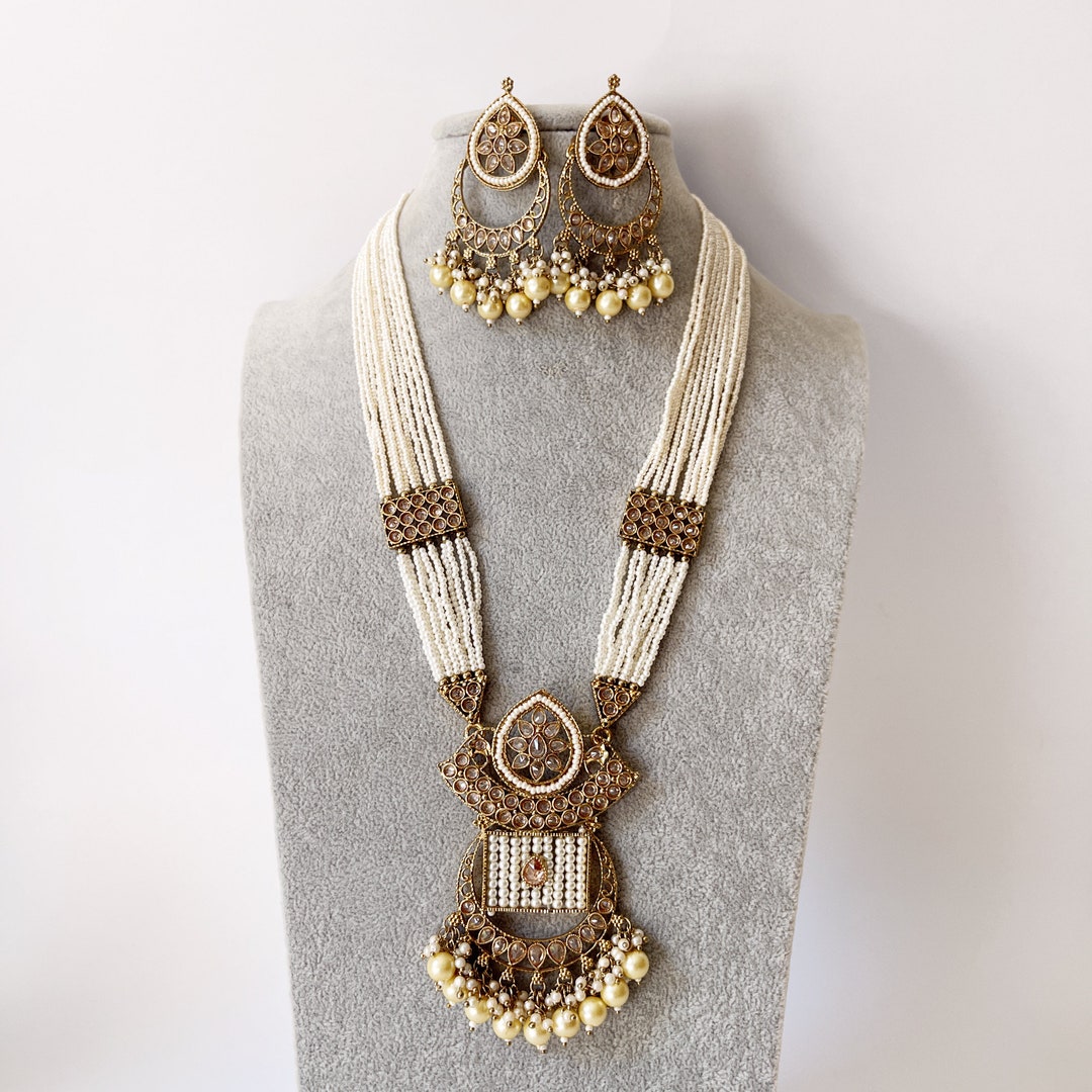 Long Antique Polki Necklace/indian Long Necklace/pakistani Jewelry ...