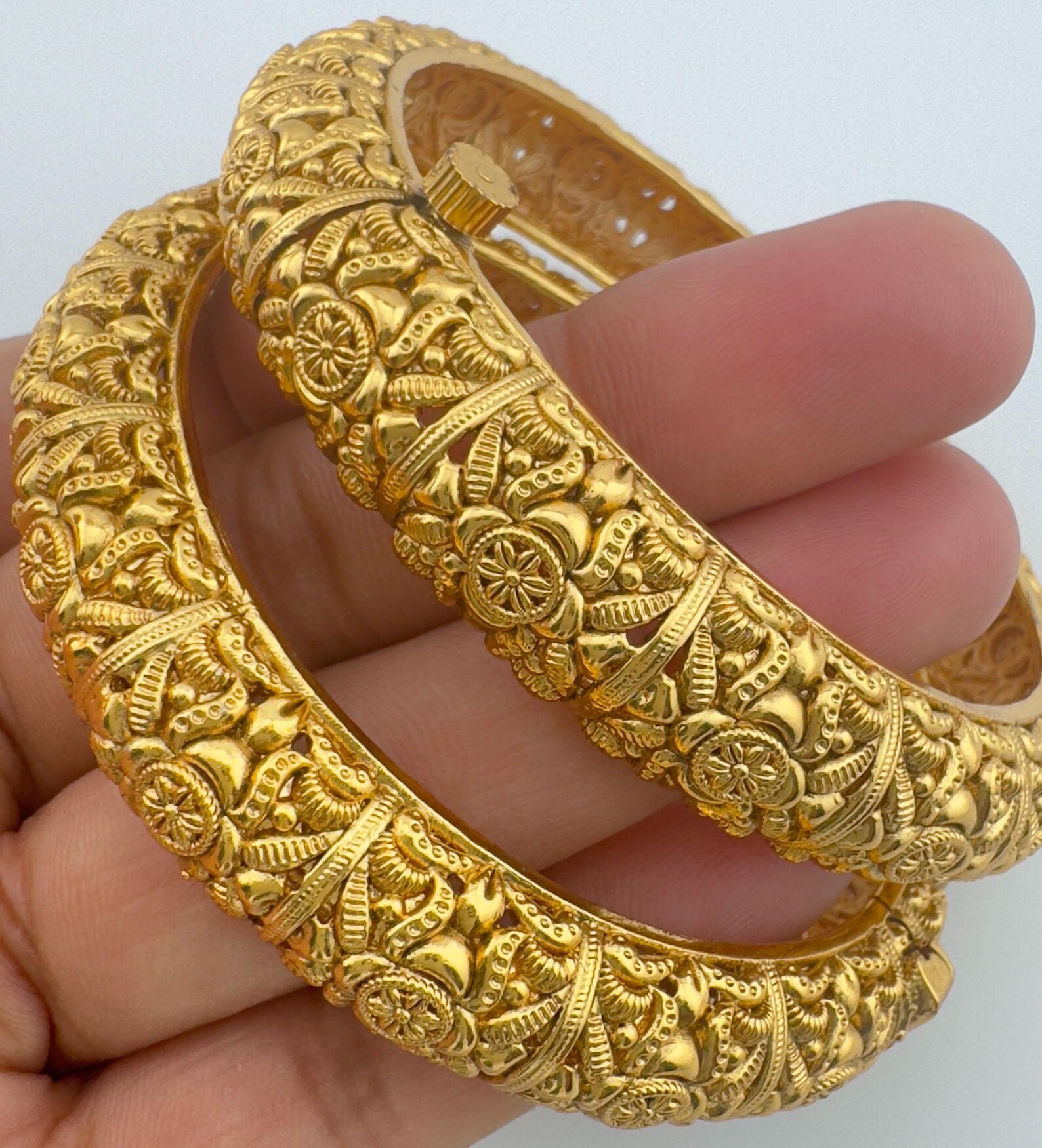 Gold Kada Bangles 2pc, Indian Amrapali Bangles, Antique Bangles, Temple ...