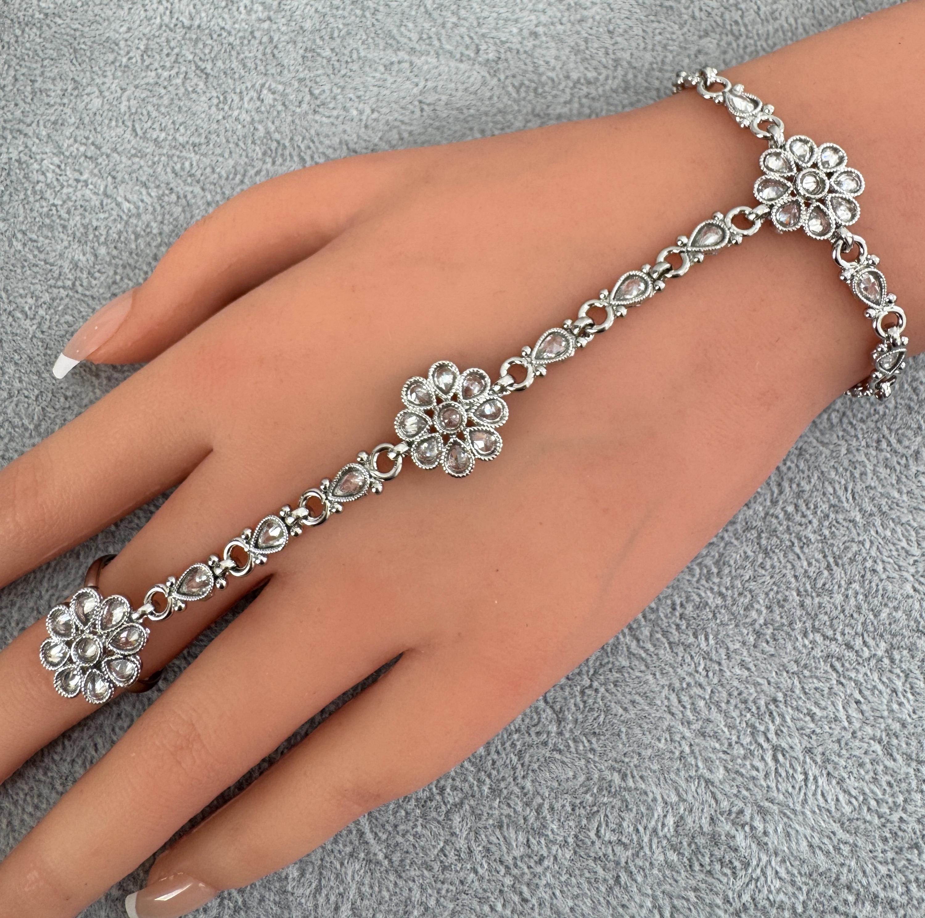 Silver Polki Kundan Single Hath Paan/bracelet/haath Phool/hathh Panja ...
