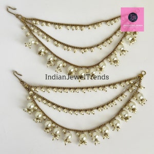 Antique Dull Gold Pearl Ear Chain/sahare/pearl Kaan Chain/earring ...