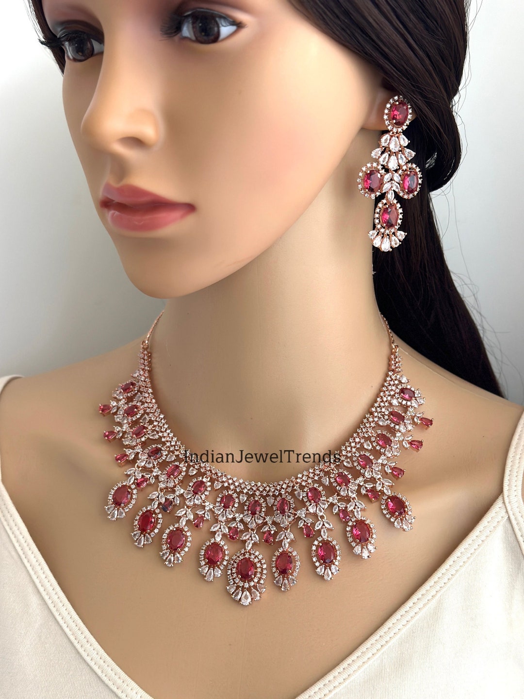Ruby Rose Gold CZ Diamond Necklace/diamond/cz Stones Necklace/elegant ...