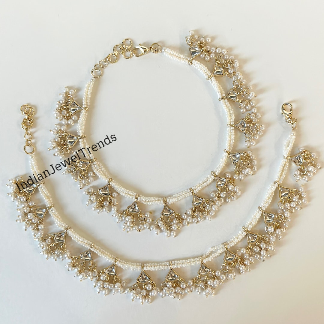 Gold Plated Kundan Anklet Pair/payal/moti Payal/jhanjran/panjeb/pajeb ...