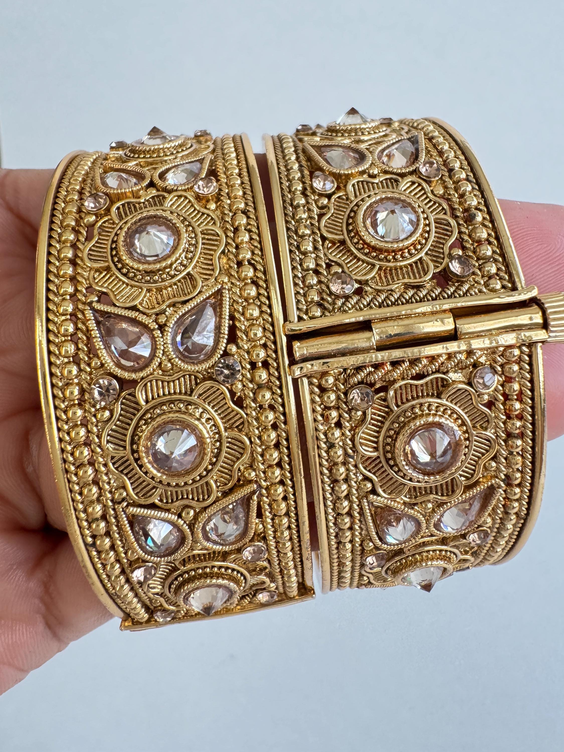 Gold Plated Polki Openable Bangle Pair/statement Kada/kundan Bangles ...