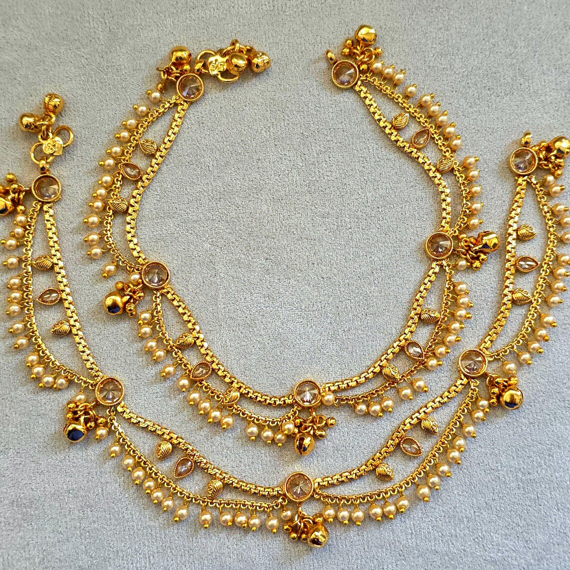 Bridal Gold Plated Anklet Pair/payal/moti Payal/jhanjran/panjeb/pajeb ...