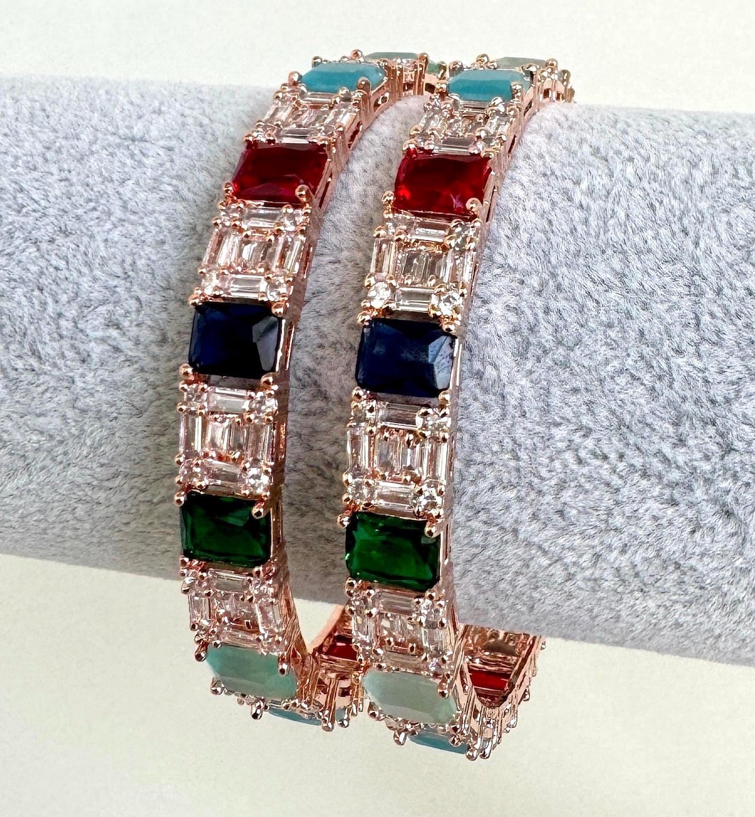 Multi Stones Rose Gold Diamond Bangles CZ Bangles Bracelets Indian ...