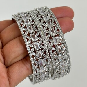 Set of 2 Silver CZ Diamond Bangles/cz Bangles/bracelet/indian Party ...