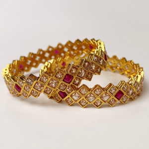 Antique Ruby Gold Bangles/classic Gold Plated Bangles Set//statement Kadas/gold Bangles/bridal ...