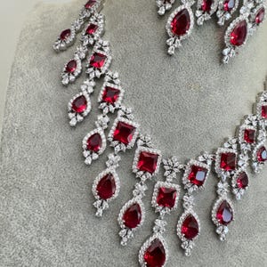 Ruby CZ Diamond Necklace, American Diamond Wedding Necklace, Cz Jewelry ...