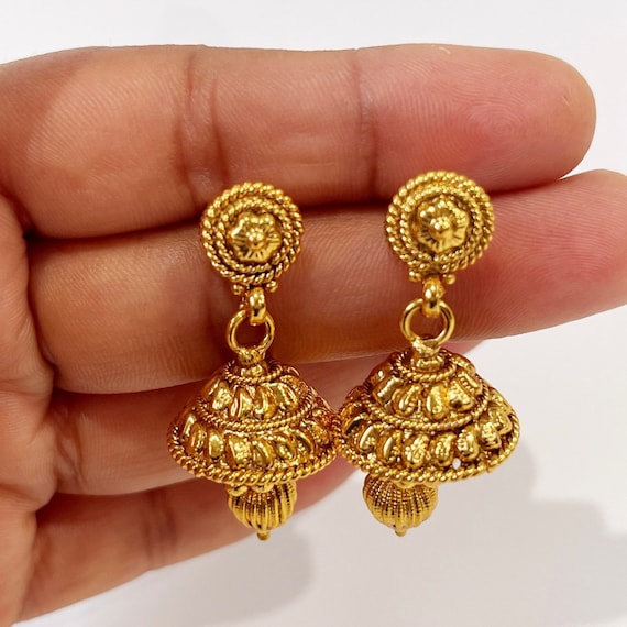 Small Light Weight Gold Plated Jhumka jhumka indian Jewelry pakistani punjabi indian statement Earring bridal Earring indian Wedding Etsy