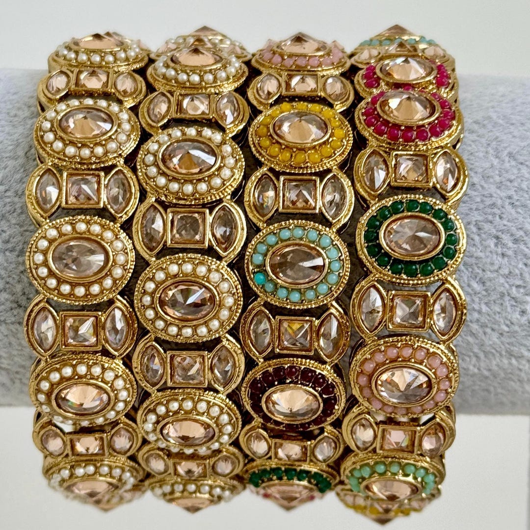 A Pair of Polki Pearl Kundan Antique Dull Gold Finish Bangles Pair ...