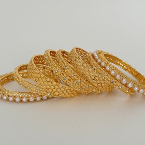 Gold Pearl Bangles Chooda Set 8 Pcs/pearl Bangles/indian Bangles/indian ...