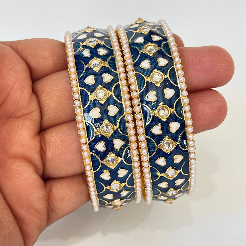Meena Kundan Gold Plated Traditional Bangles 2pcs/meena Bangles ...