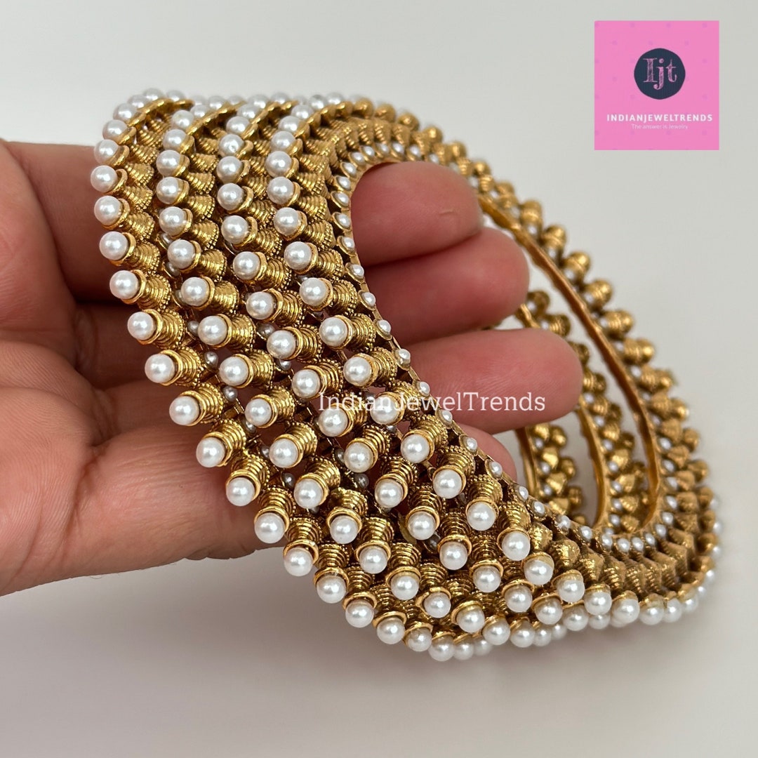 Pearl Bangles Set 4pc/antique Gold Pearl Bangles/indian - Etsy