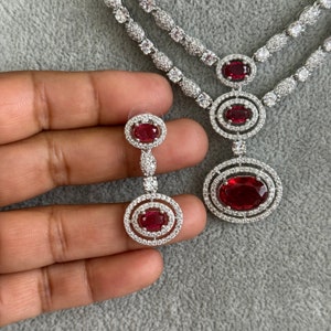 Ruby CZ Diamond Necklace, American Diamond Wedding Necklace, Cz Jewelry ...