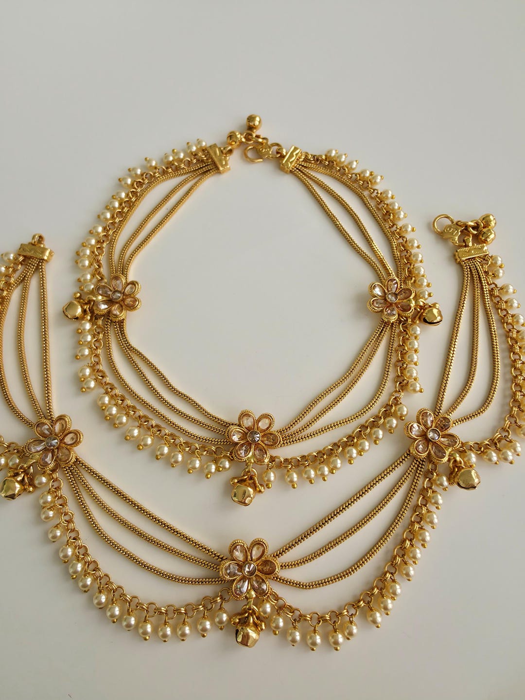 Bridal Polki Gold Plated Anklet Pair/payal/moti Payal/jhanjran/panjeb ...