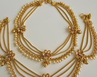 Bridal Gold Plated Anklet Pair/payal/moti Payal/jhanjran/panjeb/pajeb ...