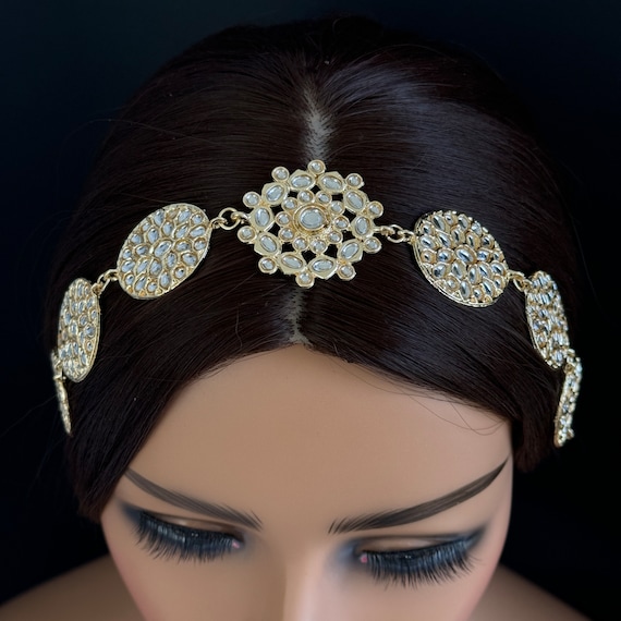 Kundan Head Band sheesh Phool indian Bridal Matha Patti sheesh Patti matha Phool kundan Indian Jewelry indian Bridal pakistani 12.5 Inches Etsy