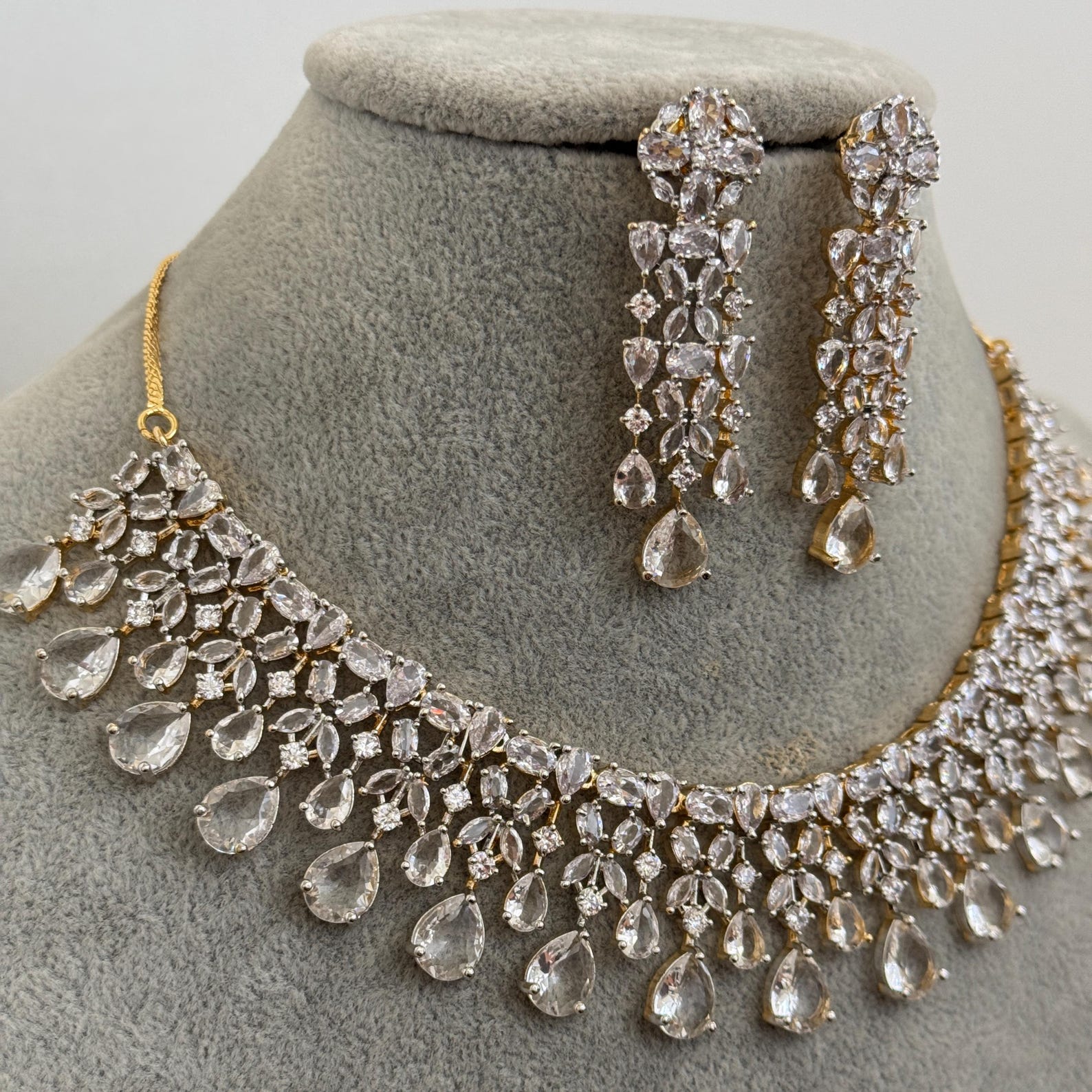 Gold Tone American Diamond Necklace/delicate CZ Stones Necklace/elegant ...