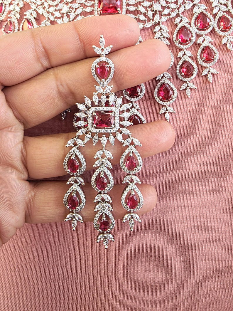 Ruby CZ Diamond Necklace, American Diamond Wedding Necklace, Cz Jewelry ...