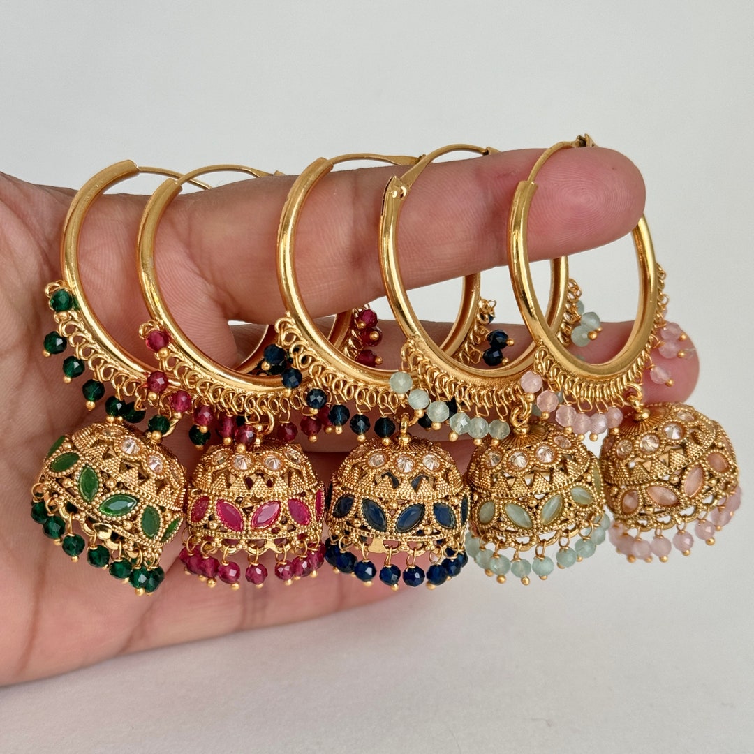 Gold Earrings/polki Hoop Earrings/bali Jhumkas/traditional Ethnic ...
