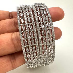 Set of 2 Silver CZ Diamond Bangles/cz Bangles/bracelet/indian Party ...