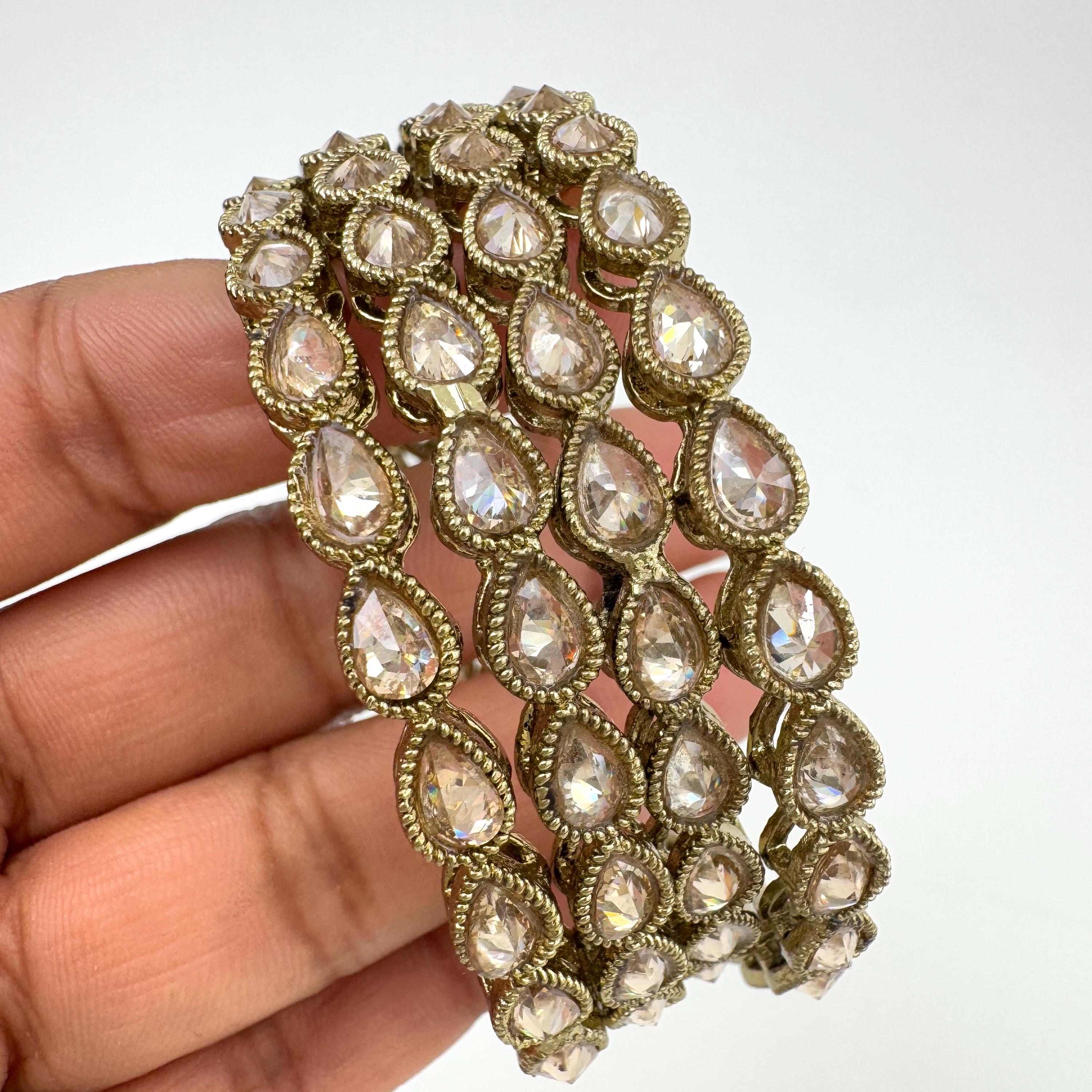 Polki Kundan Antique Dull Gold Finish Bangles Set(4 Pc) Mix Sizes ...