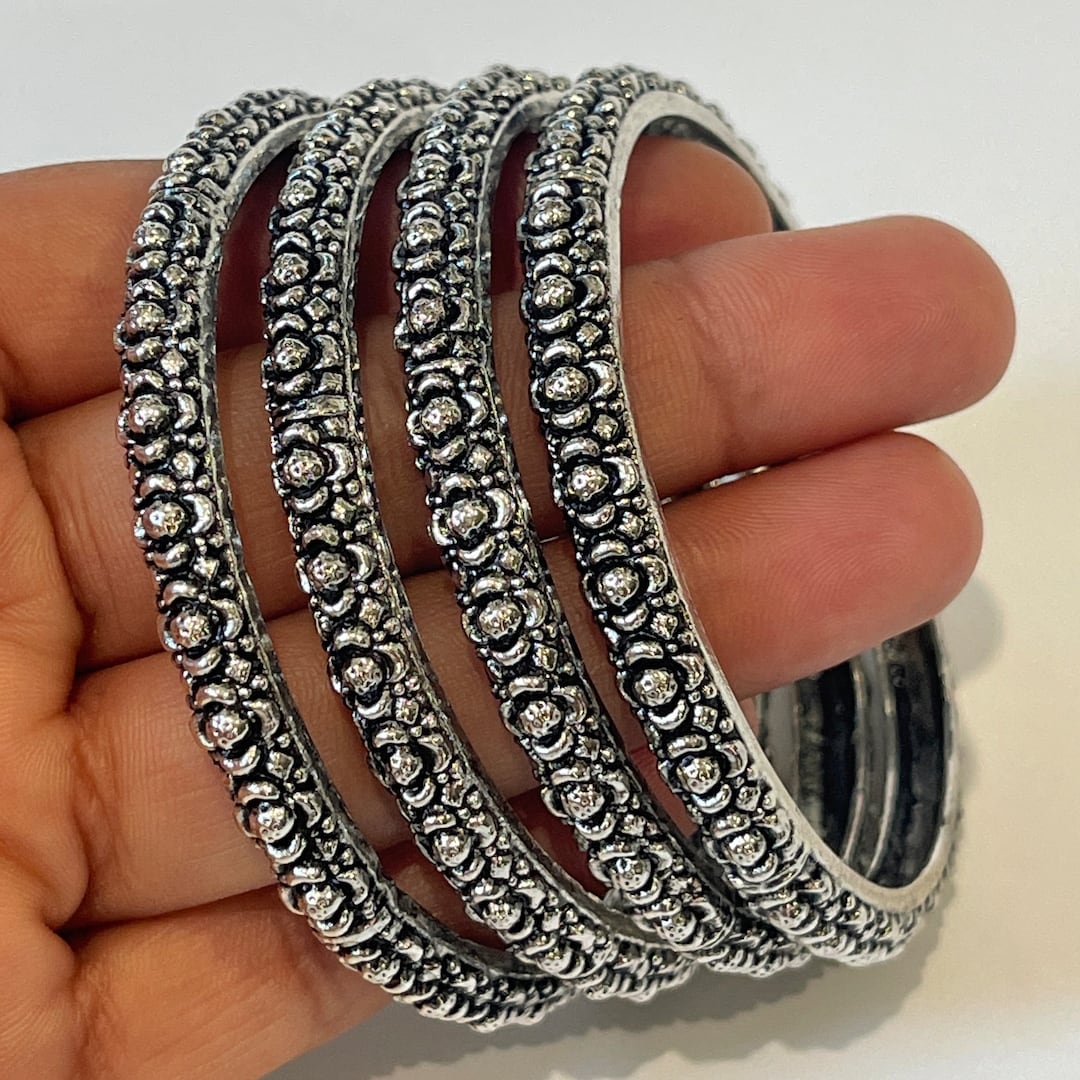 Oxidized Silver Bangles(4 Pc)/german Silver/black Metal/boho/tribal ...