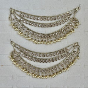 Antique Dull Gold Polki Pearl Ear Chain/sahare/pearl Kaan Chain/earring ...