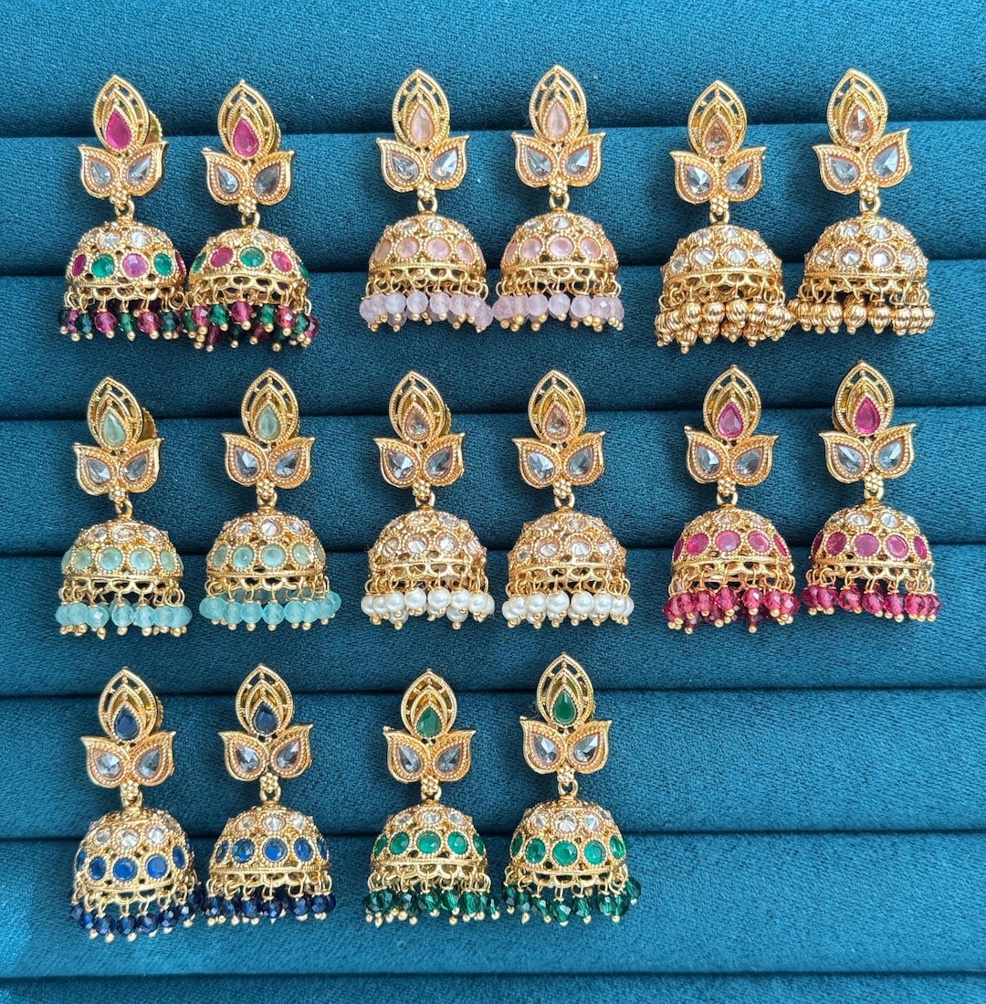 Small Light Weight Gold Plated Polki Jhumka/stone Jhumka/indian Jewelry ...