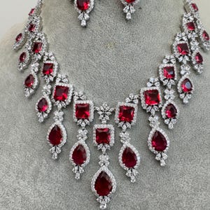 Ruby CZ Diamond Necklace, American Diamond Wedding Necklace, Cz Jewelry ...