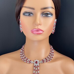 Ruby CZ Diamond Bridal Necklace, American Diamond Wedding Necklace, Cz ...