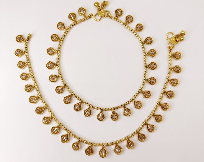 Gold Plated Polki Anklet Pair/ - Etsy