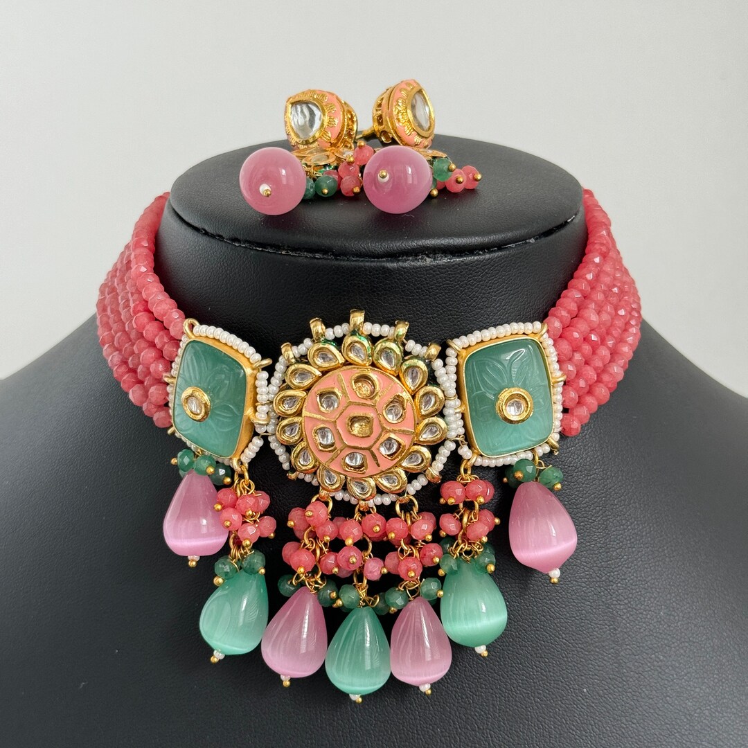 Mintpink Rajwadi Jaipuri Kundan Meenakari Necklace, Indian Wedding ...