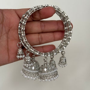 Bollywood Style Silver Mirror Pearl Bangles Set/punjabi Mirror Chuda Bangles Set/bridal Bangles ...