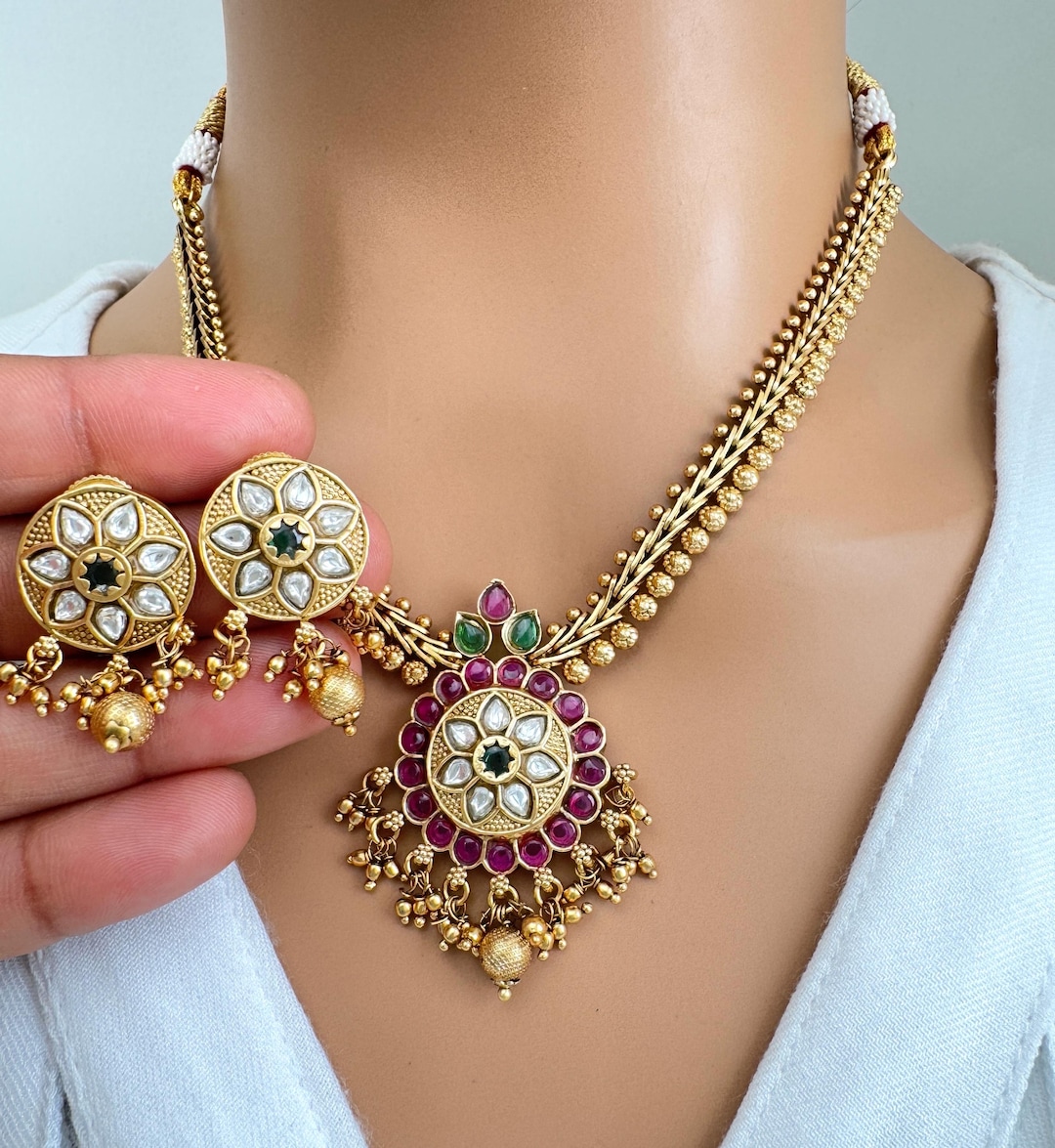 Rubygreen Antique Gold Necklace, South Indian Jewelry, Temple Jewelry ...