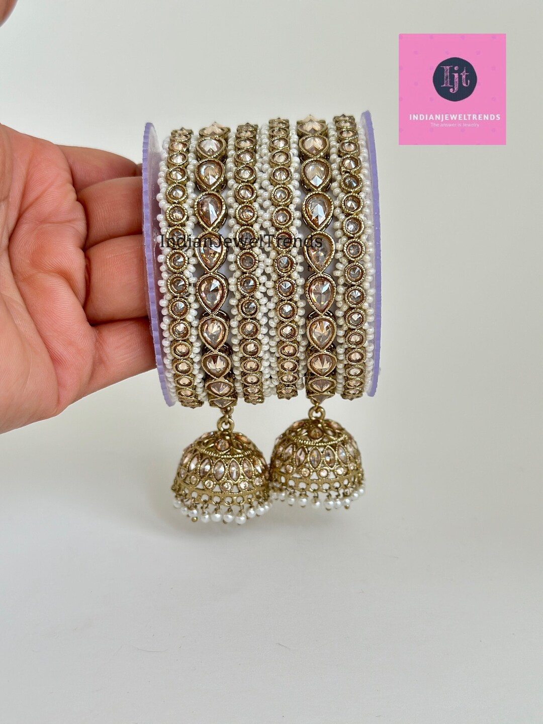 Bollywood Style Polki Kundan Silver Finish Bangles Set6pc/polki Chuda ...