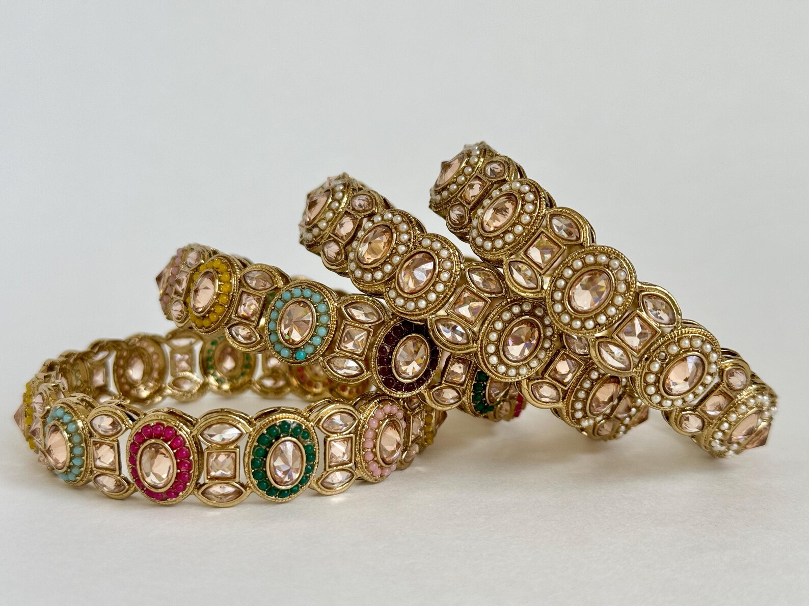 A Pair of Polki Pearl Kundan Antique Dull Gold Finish Bangles Pair ...