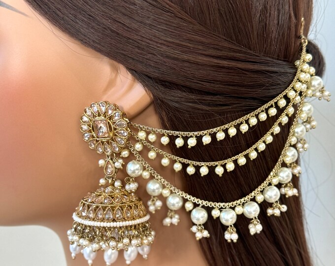 Antique Dull Gold Pearl Ear Chain/sahare/pearl Kaan Chain/earring ...
