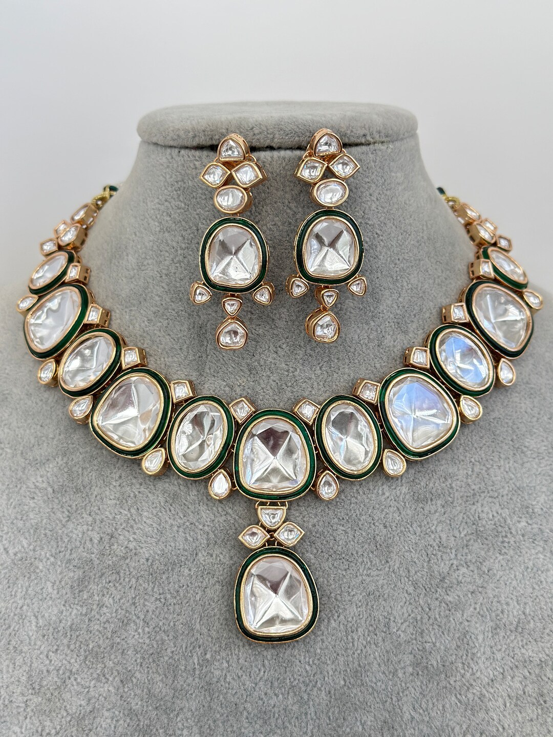 Emerald Big Fine Kundan Indian Bridal Necklace, Wedding Necklace, Fine ...