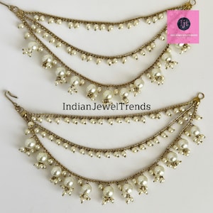 Antique Dull Gold Pearl Ear Chain/sahare/pearl Kaan Chain/earring ...