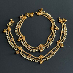 Bridal Gold Plated Anklet Pair/payal/moti Payal/jhanjran/panjeb/pajeb ...
