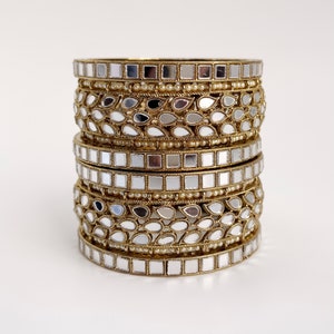 Restocked Bollywood Style Mirror Pearl Bangles 6pcs/punjabi Mirror Chuda Bangles Set/bridal ...