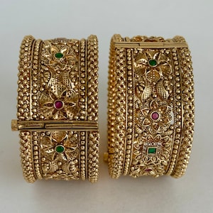 Gold Plated Rajwadi Kundan Openable Kada Bangle1pcsingle/indian Kada/wedding Jewelry/kada ...