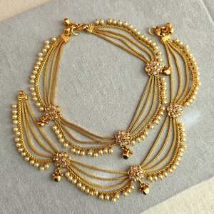 Bridal Polki Gold Plated Anklet Pair/payal/moti Payal/jhanjran/panjeb ...