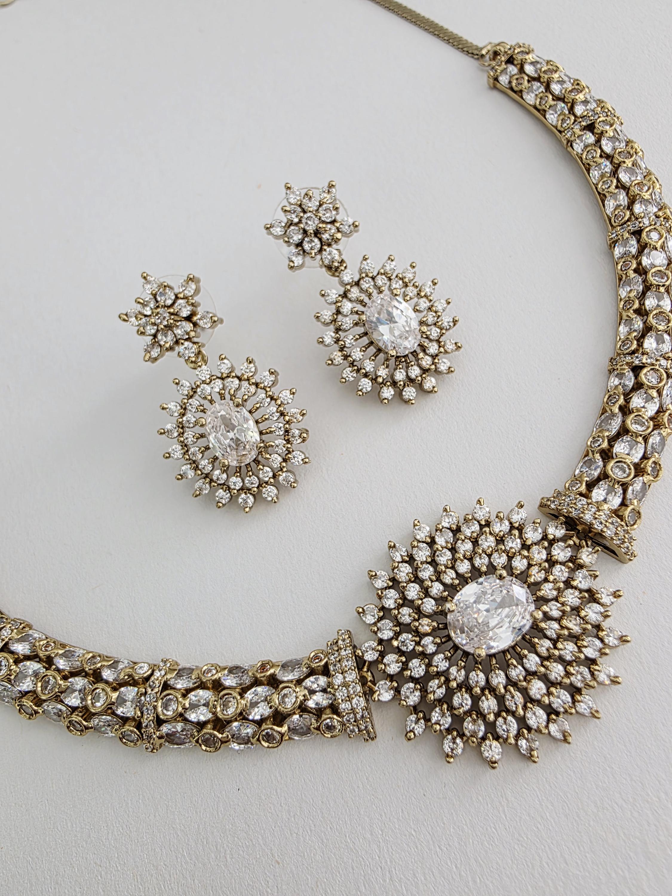 Victorian CZ American Diamond Hasli Necklace/cz Pota Stones Necklace ...