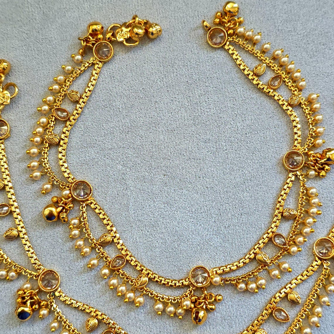 Bridal Gold Plated Anklet Pair/payal/moti Payal/jhanjran/panjeb/pajeb ...