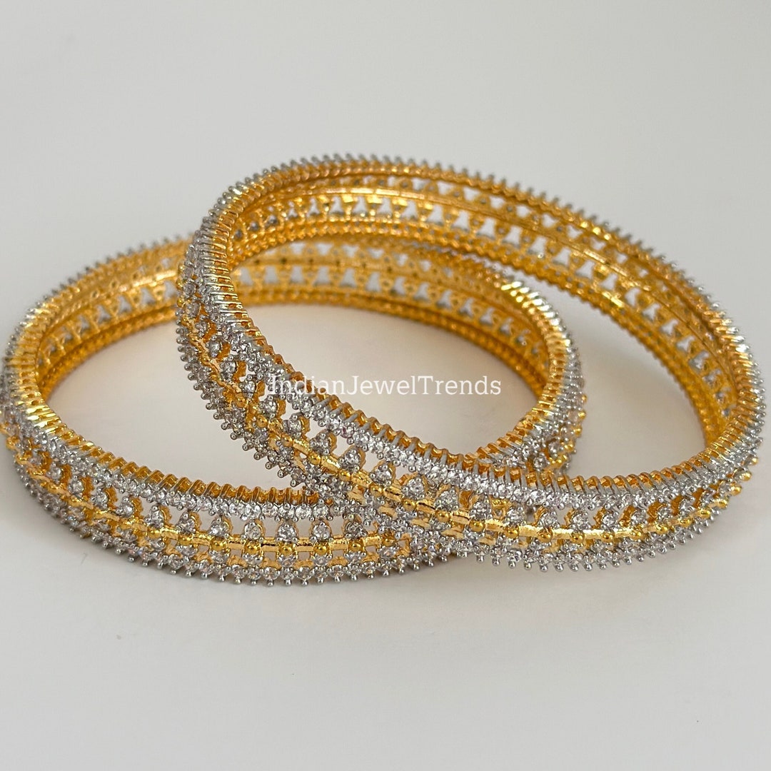 Set of 2 Cz Classic Bangles With 2 Tone Plating /CZ Bangles/bracelet ...