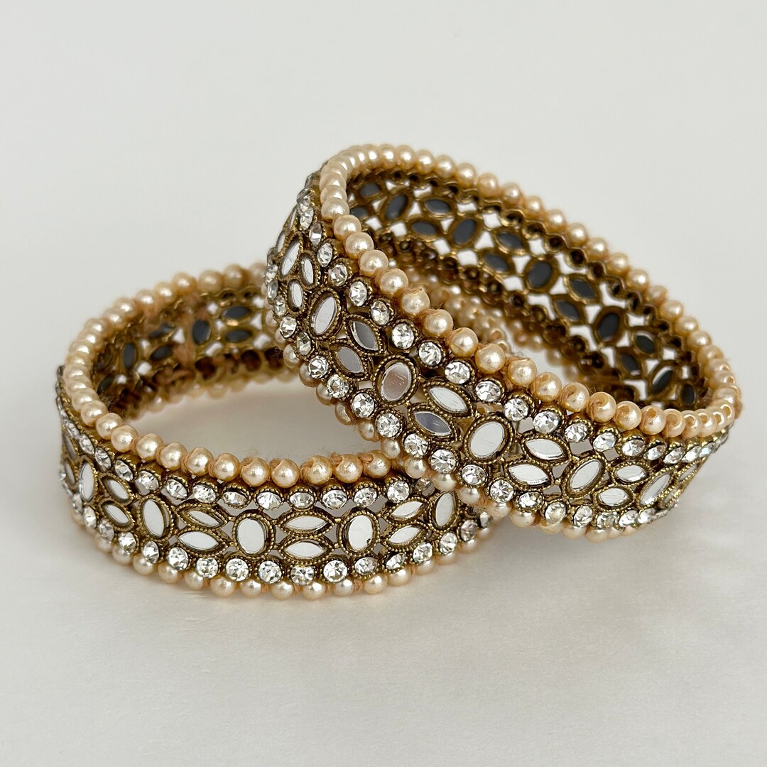 Antique Dull Gold Mirror Pearl Bangles Set2 Pc/indian Bangles/punjabi ...