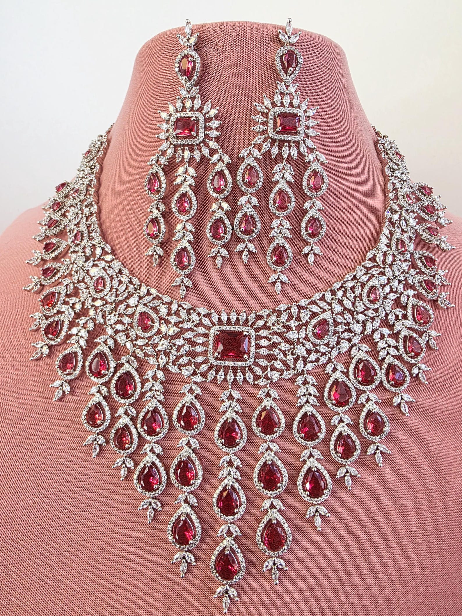 Ruby CZ Diamond Necklace, American Diamond Wedding Necklace, Cz Jewelry ...