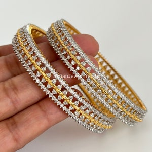 Set of 2 Cz Classic Bangles With 2 Tone Plating /CZ Bangles/bracelet ...